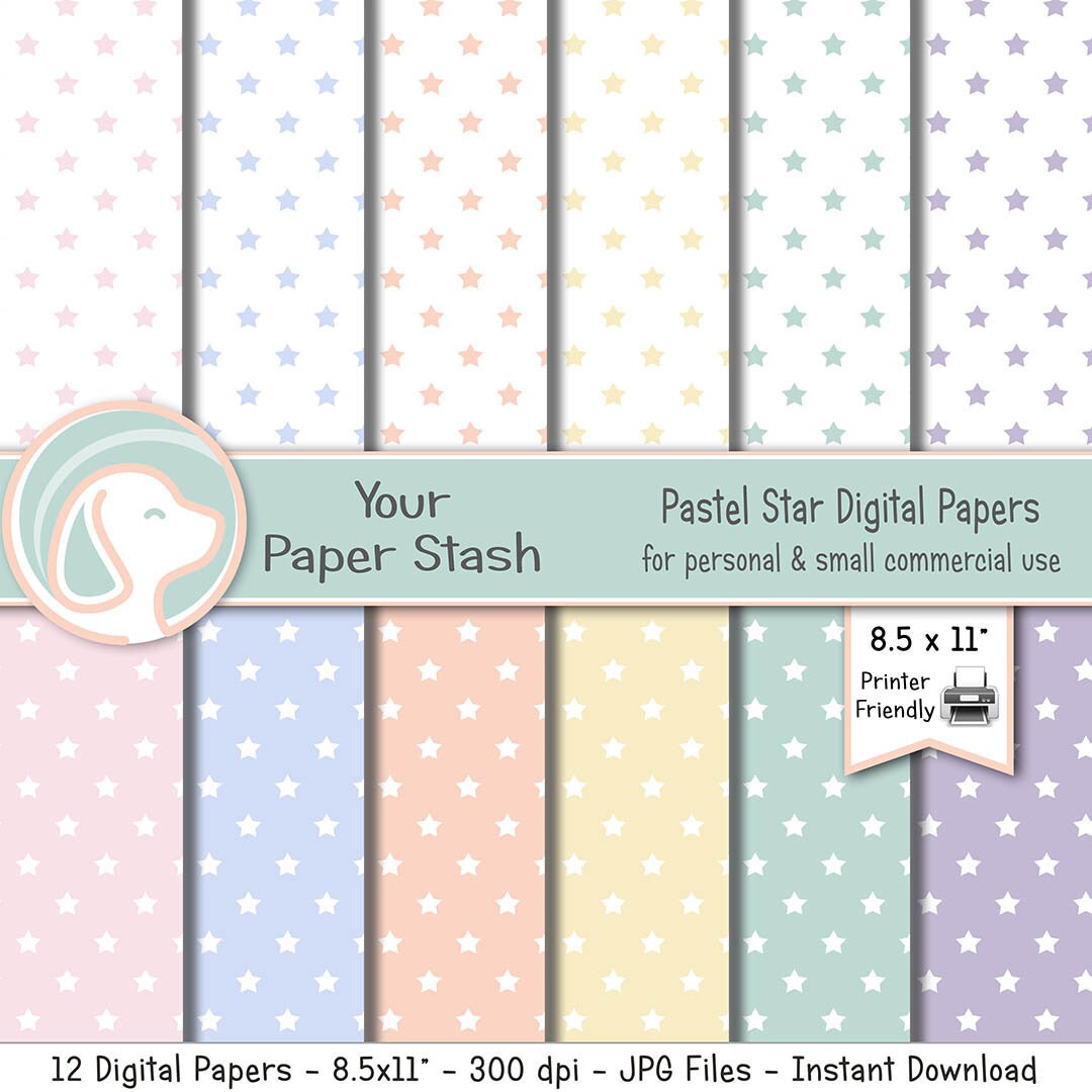 8.5x11 Pastel Star Digital Scrapbook Papers Baby Shower | Etsy