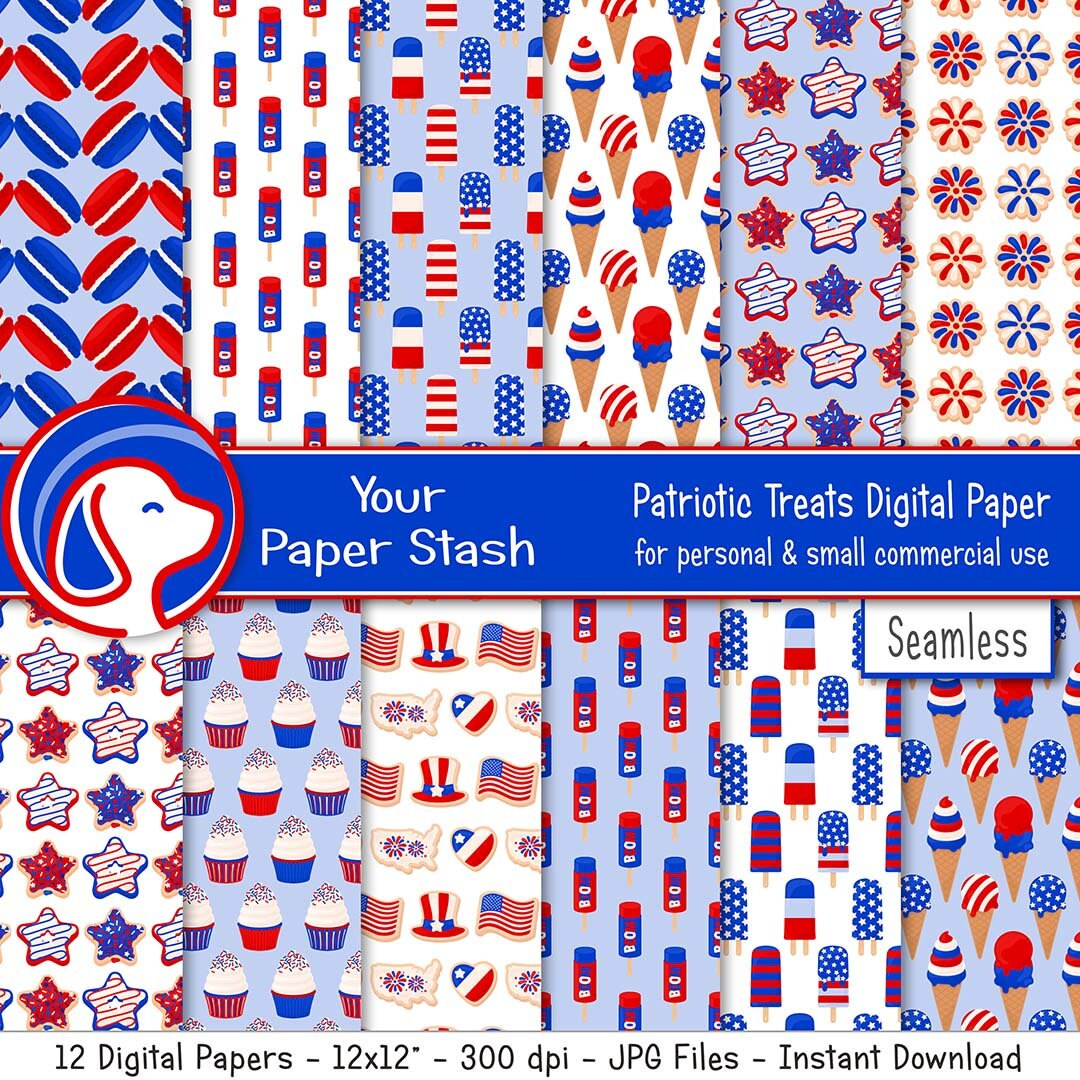 Patriotic Digital Paper Pack, 4th of July Scrapbook Paper, Cupcakes - Etsy