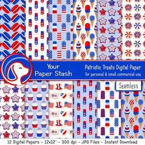 Patriotic 4th of July Digital Scrapbook Paper Backgrounds, Red White ...