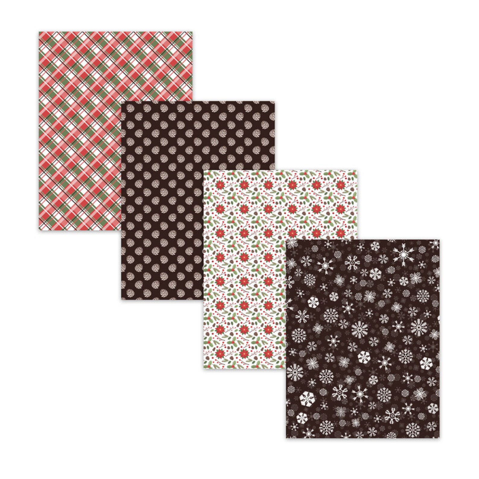 Christmas Digital Paper, Poinsettia Holly Scrapbook Papers W/ Pine ...