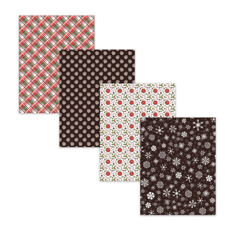 Christmas Digital Paper, Poinsettia Holly Scrapbook Papers W/ Pine ...