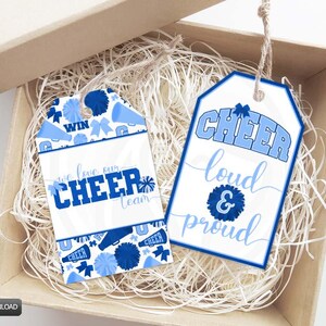 Blue Cheer Team Printable Gift Tags, Cheerleading Printable Tags, Cheer ...
