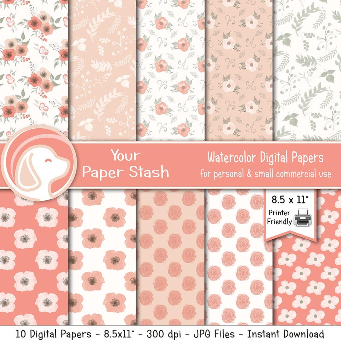 Romantic Floral Watercolor Digital Paper Backgrounds Summer - Etsy