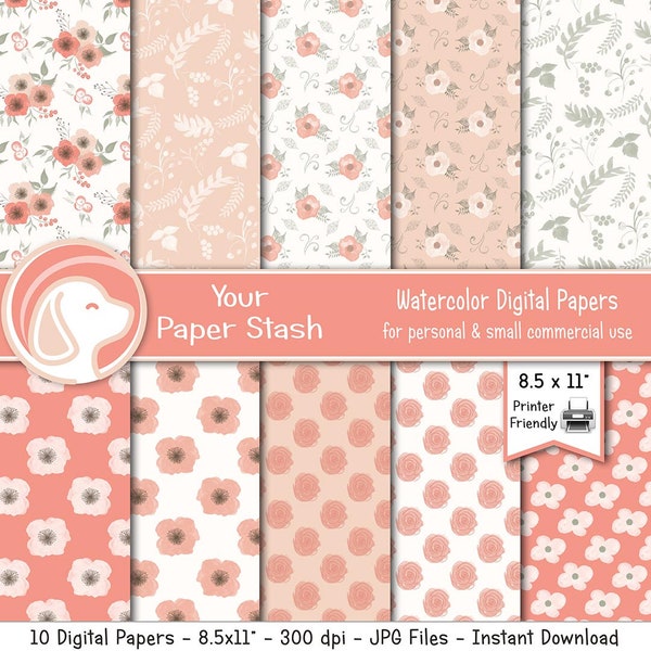 Coral Digital Paper - Etsy