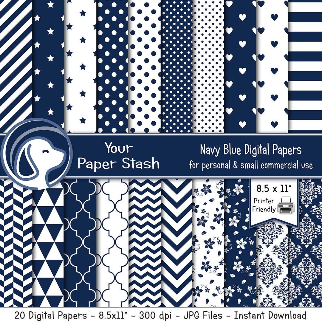 Navy Blue Digital Paper Pack for Father's Day Patriotic Holidays ...