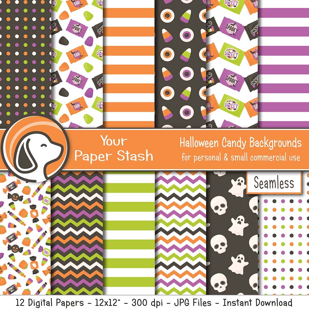 Halloween Candy Backgrounds, Halloween Digital Scrapbook Papers, Spooky ...