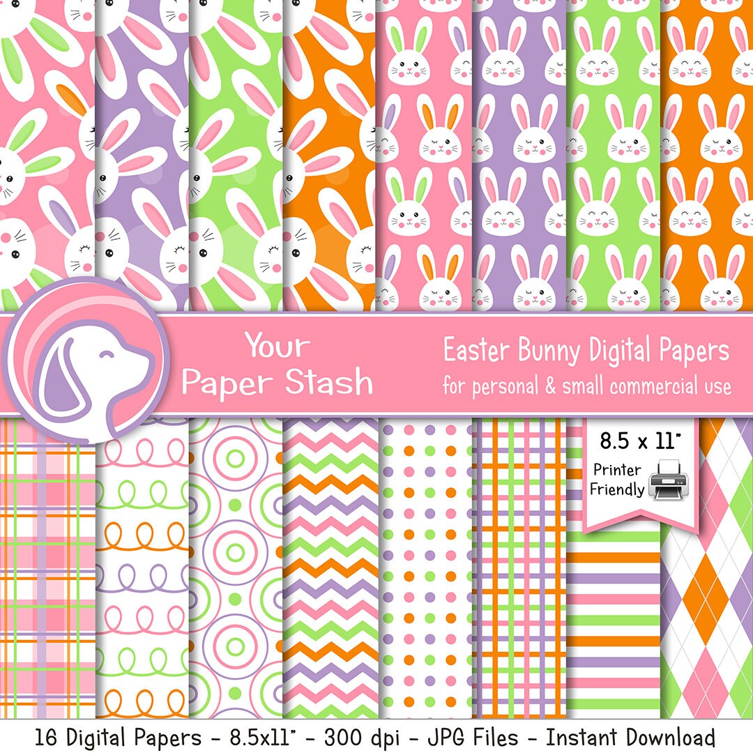 Printable Easter Bunny Digital Paper Pack, Spring Paper Background ...