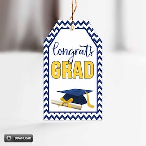 Blue Yellow Class of 2025 Printable Graduation Gift Tags, High School ...