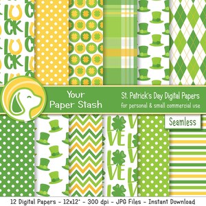 St. Patrick's Day Seamless Digital Scrapbook Papers, Leprechaun Hats ...