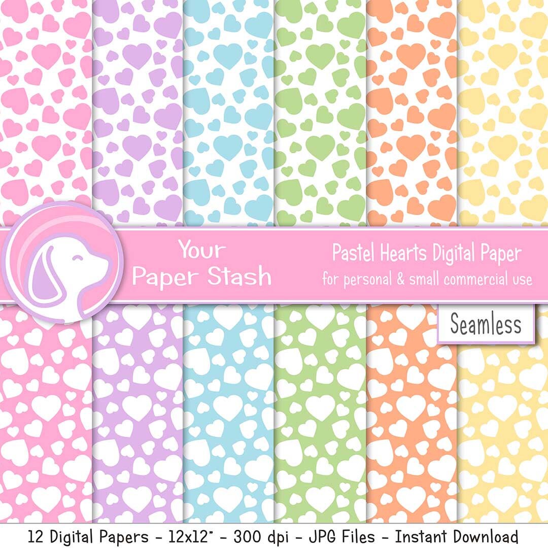 Pastel Heart Digital Scrapbooking Paper Pack, Valentine's Day Heart ...
