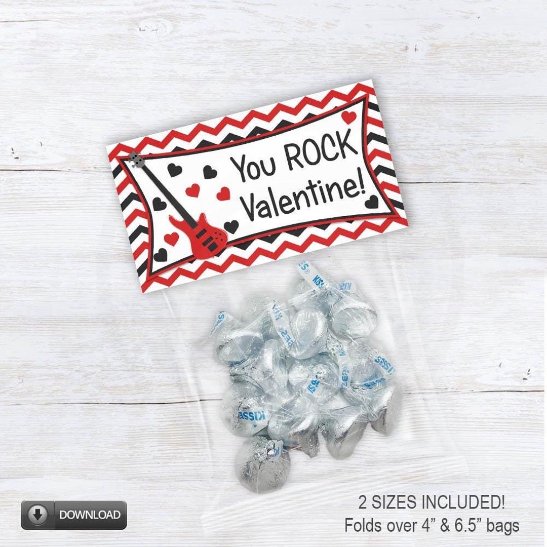 Valentine You Rock Printable Treat Bag Toppers, Valentine's Day Cookie ...