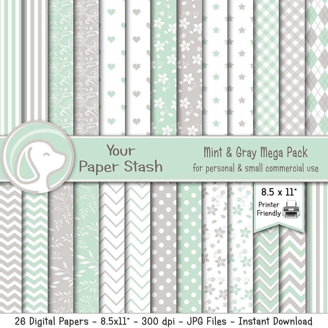 Scrapbooking Decoupage Background Mint Green and Gray Floral Chevron ...