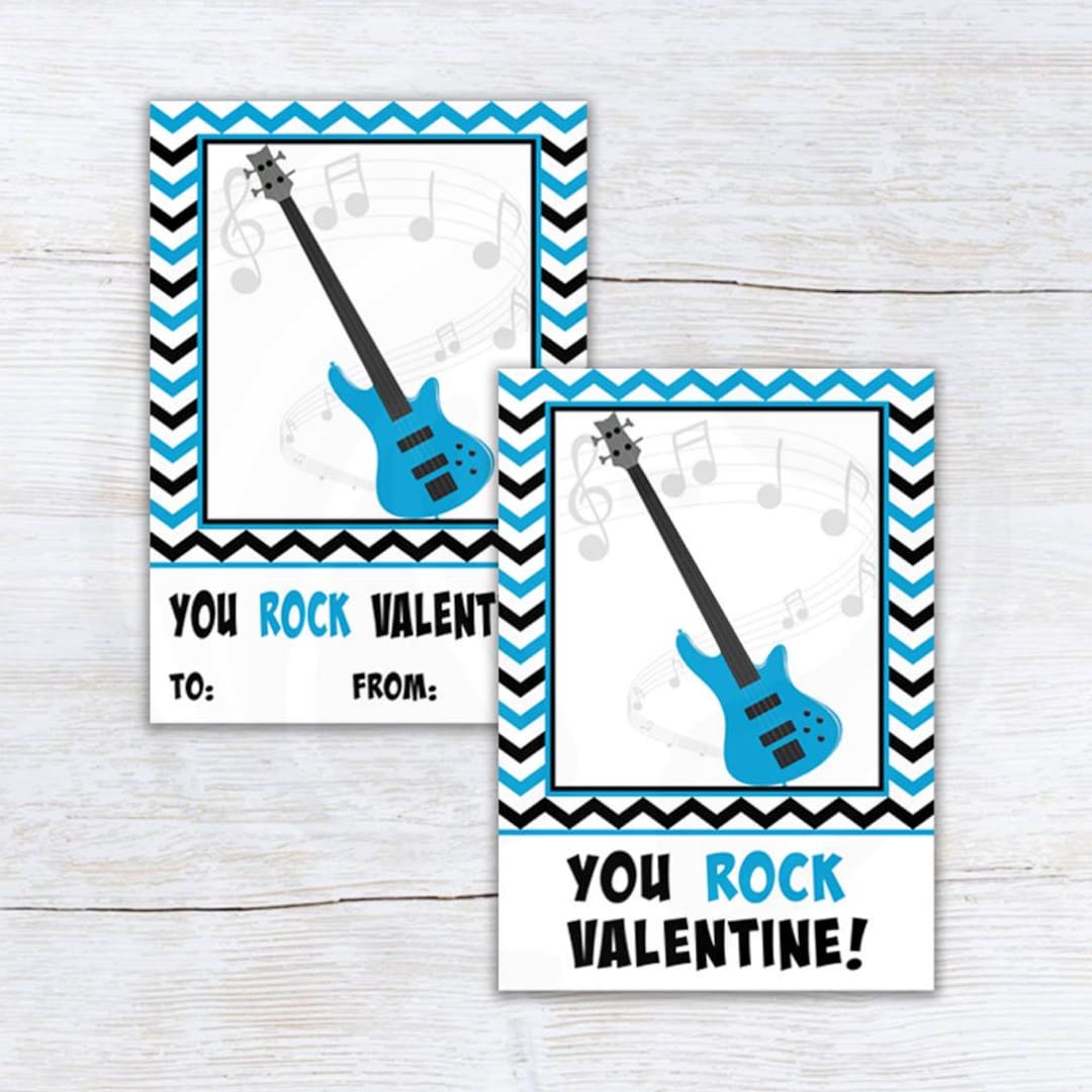 Valentine You Rock Printable Card, Kid's Valentine Printable Blue ...