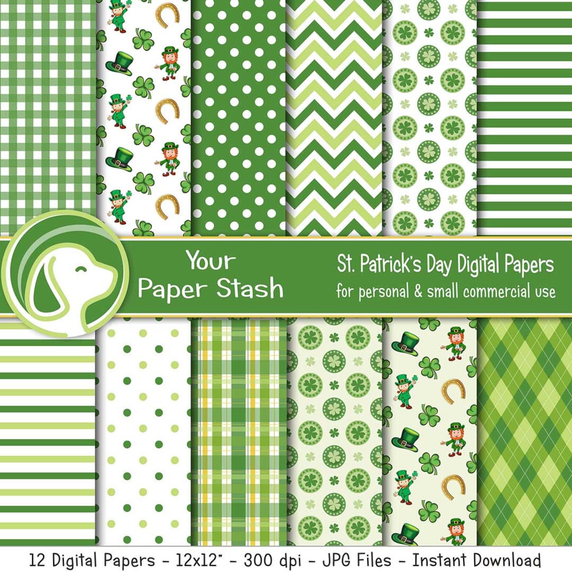 St. Patrick's Day Digital Scrapbook Papers, St. Paddy's Day Leprechaun ...