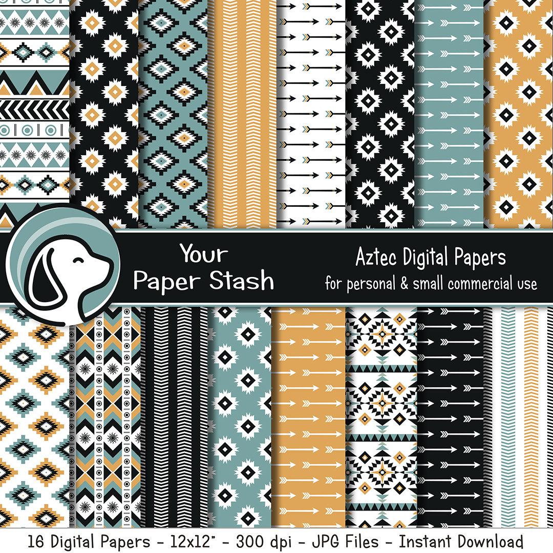 Aztec Digital Paper Pack 12x12, Masculine Tribal Scrapbook Backgrounds ...