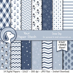 Snowman Digital Scrapbook Paper Backgrounds W/ Snowflakes Stripes ...