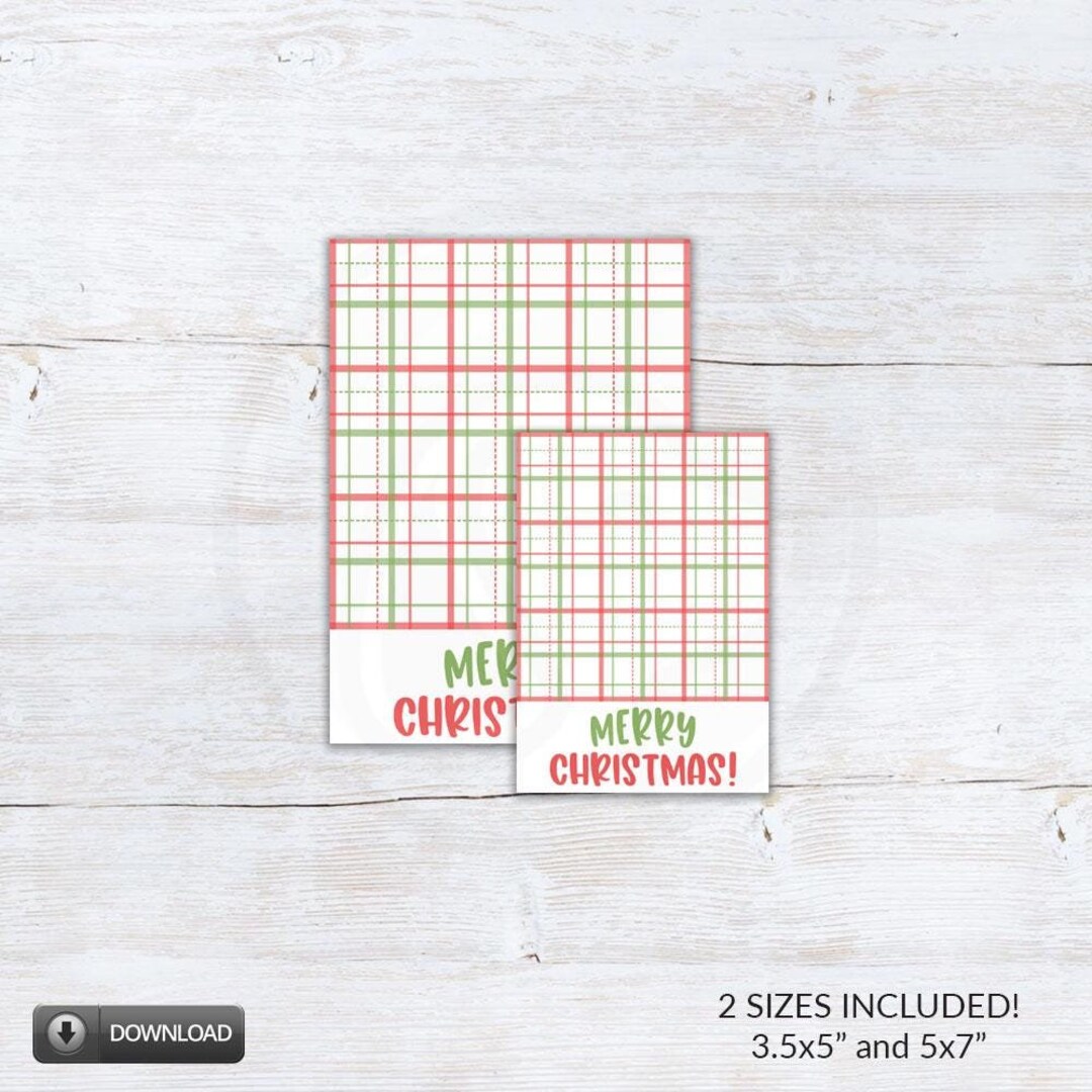 Merry Christmas Printable Mini Cookie Card, Red Green Plaid Christmas ...
