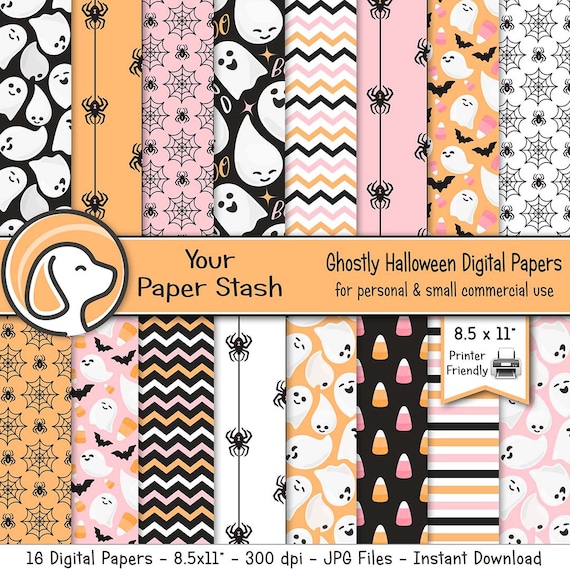 Printable Halloween Digital Papers Pink Halloween Scrapbook - Etsy