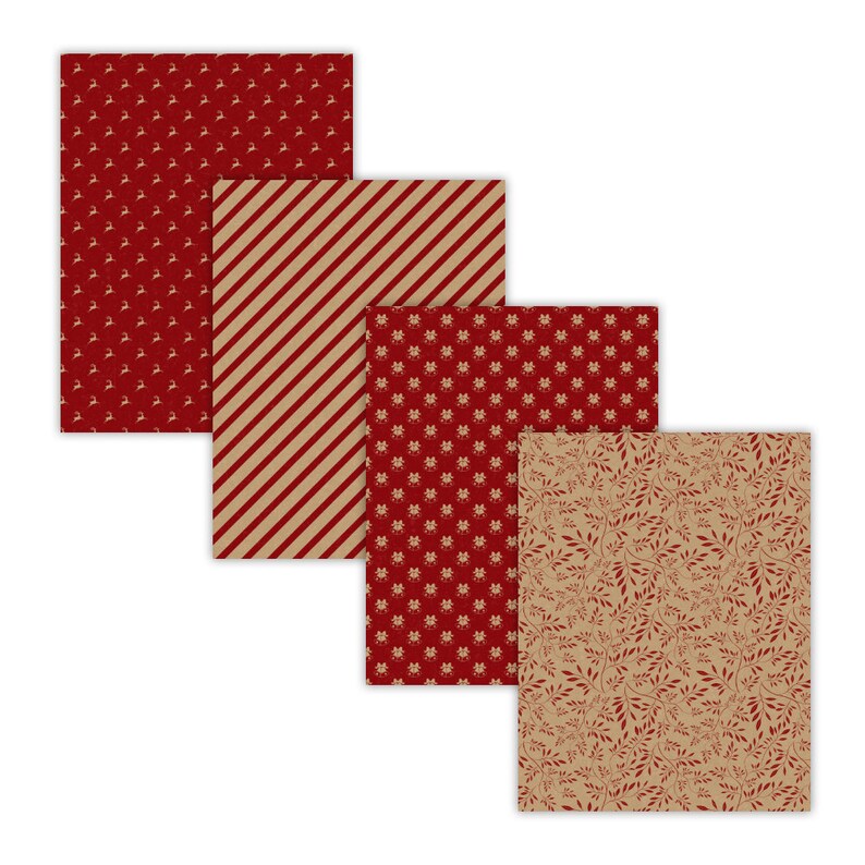 Red Kraft Christmas Digital Scrapbook Paper 12x12, Rustic Woodsy ...