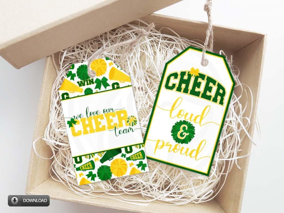Green Yellow Cheerleader Gift Tags, Cheer Mom Coach Team Squad ...
