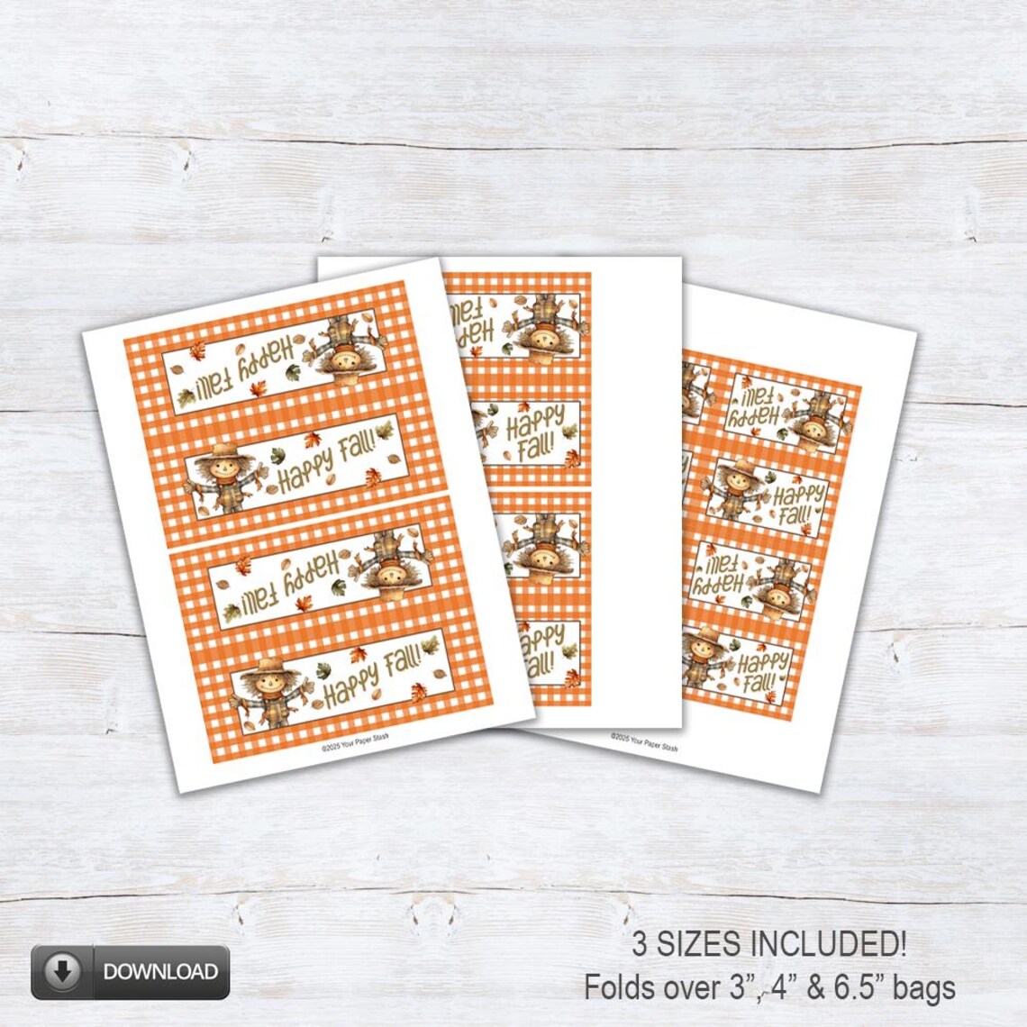 Printable Happy Fall Scarecrow Treat Bag Toppers, Thanksgiving and ...