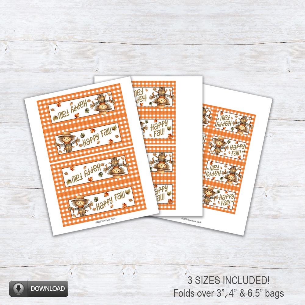 Printable Happy Fall Scarecrow Treat Bag Toppers, Thanksgiving and ...