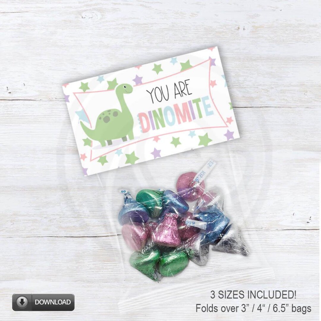 Dinosaur Treat Bag Toppers, Printable Dinomite Cookie Candy Goody Bag ...
