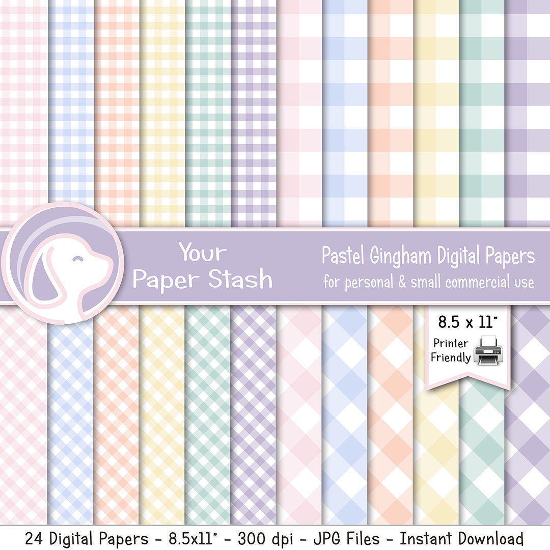 Printable Gingham Digital Paper Pack, Spring Digital Scrapbook Paper ...
