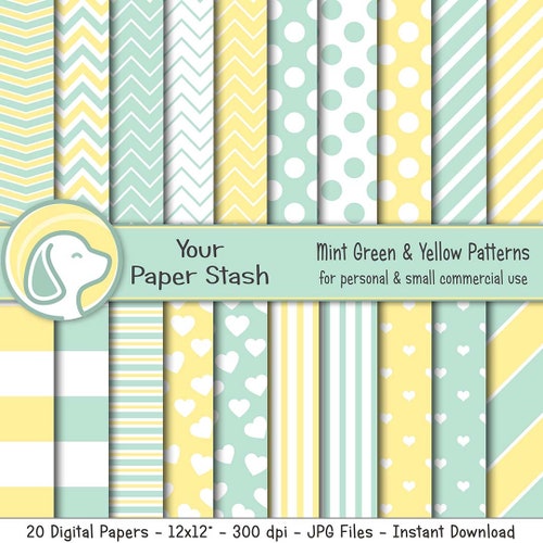 Mint Green & Gray Digital Papers With Stripes Polka Dots - Etsy