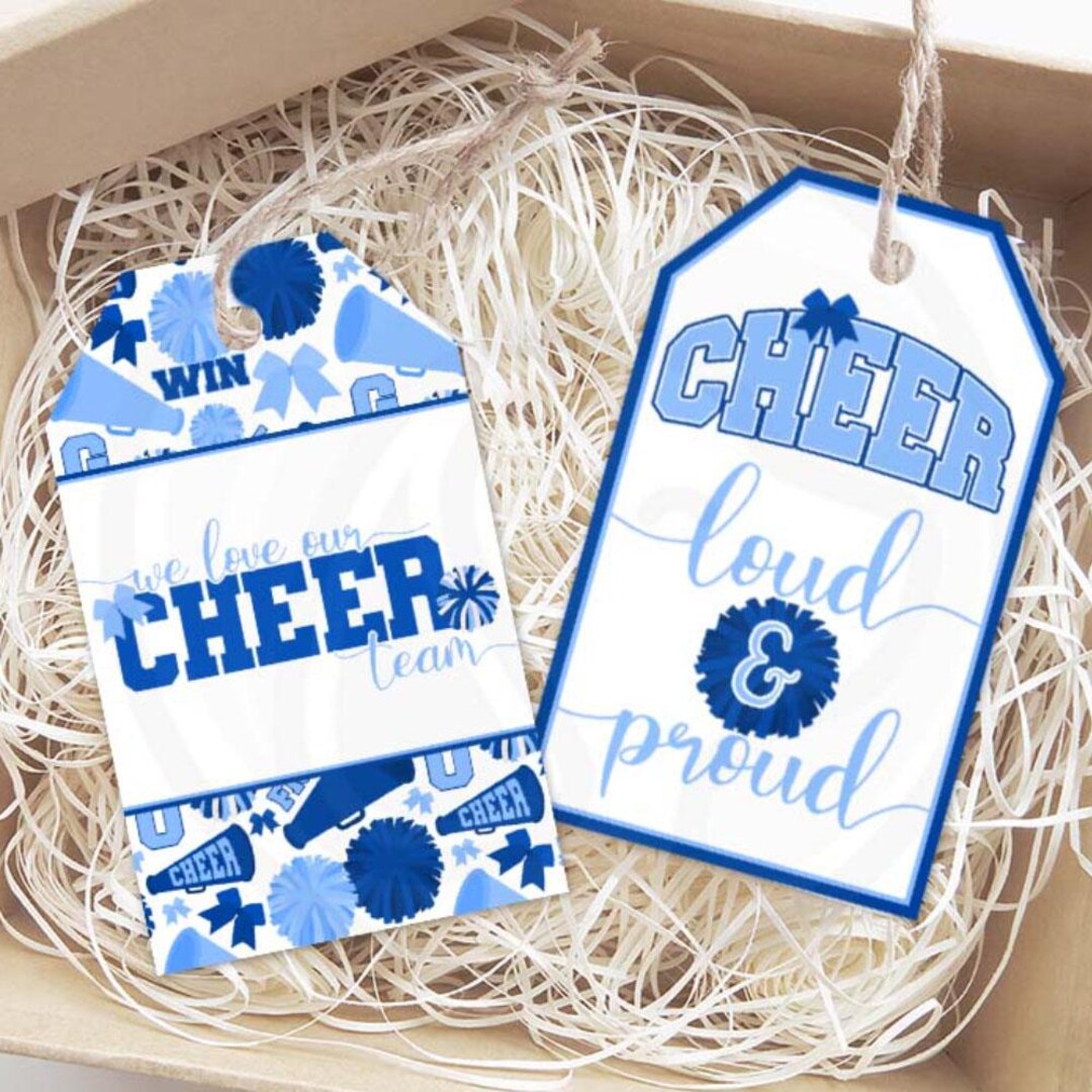 Blue Cheer Team Printable Gift Tags, Cheerleading Printable Tags, Cheer ...