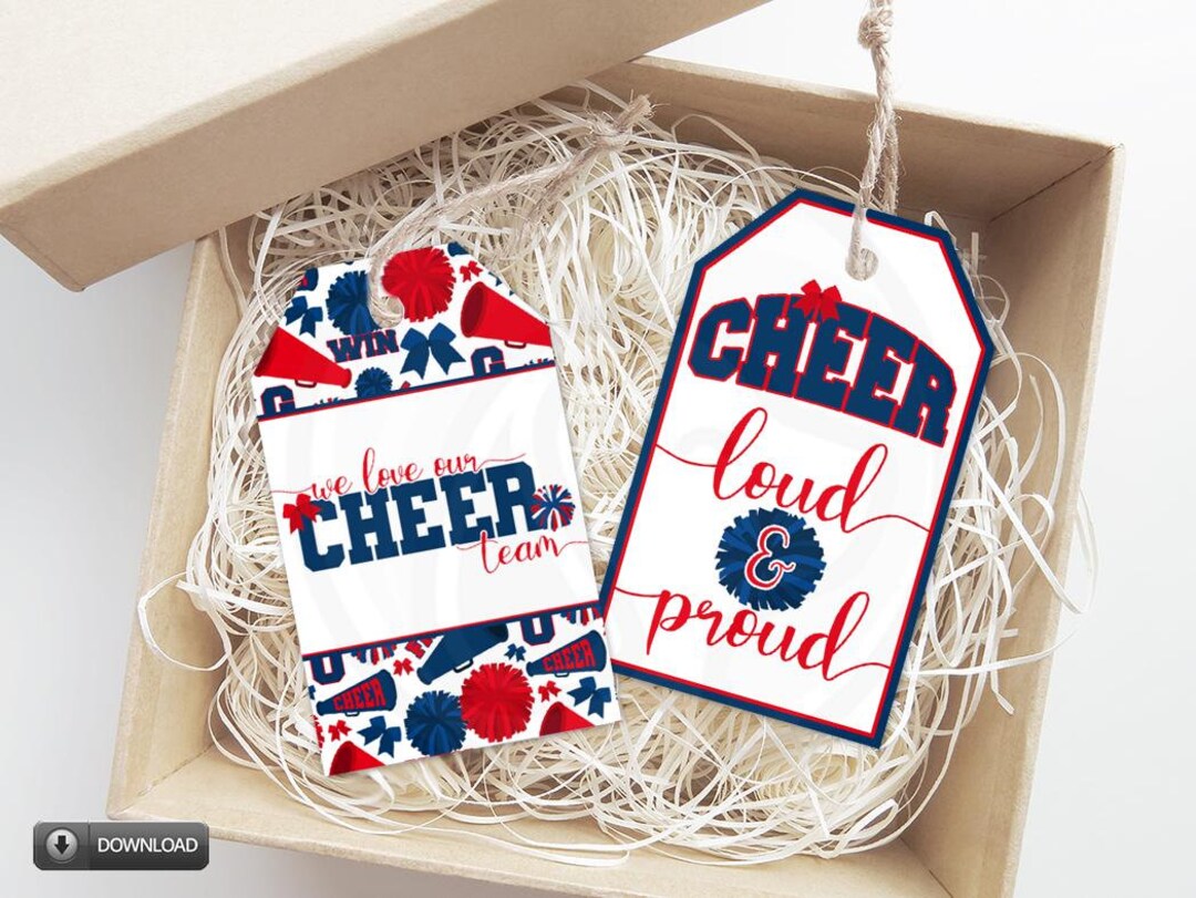 Red Blue Cheerleading Printable Gift Tags, Cheer Team Printable Tags ...