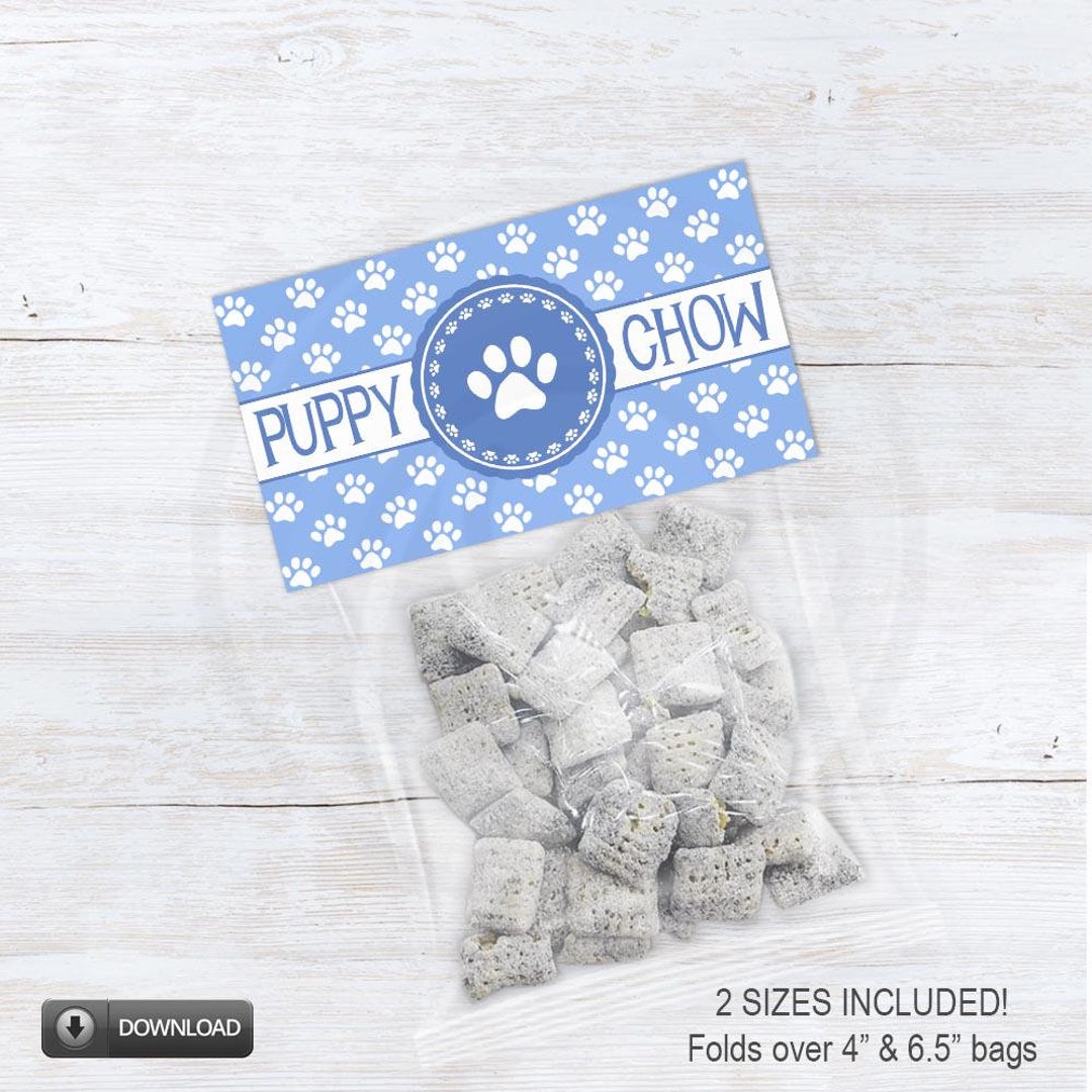 Light Blue Printable Puppy Chow Treat Bag Toppers, Boy Puppy Birthday ...