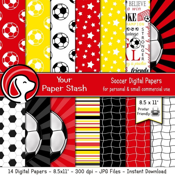 Printable Red Yellow Soccer Digital Paper Pack Soccer/football | Etsy