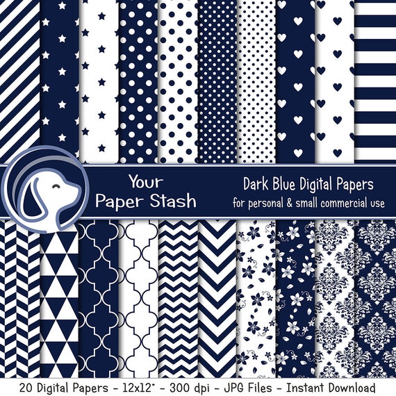 Dark Blue Striped Digital Paper Pack Blue Polka Dot Chevrons - Etsy
