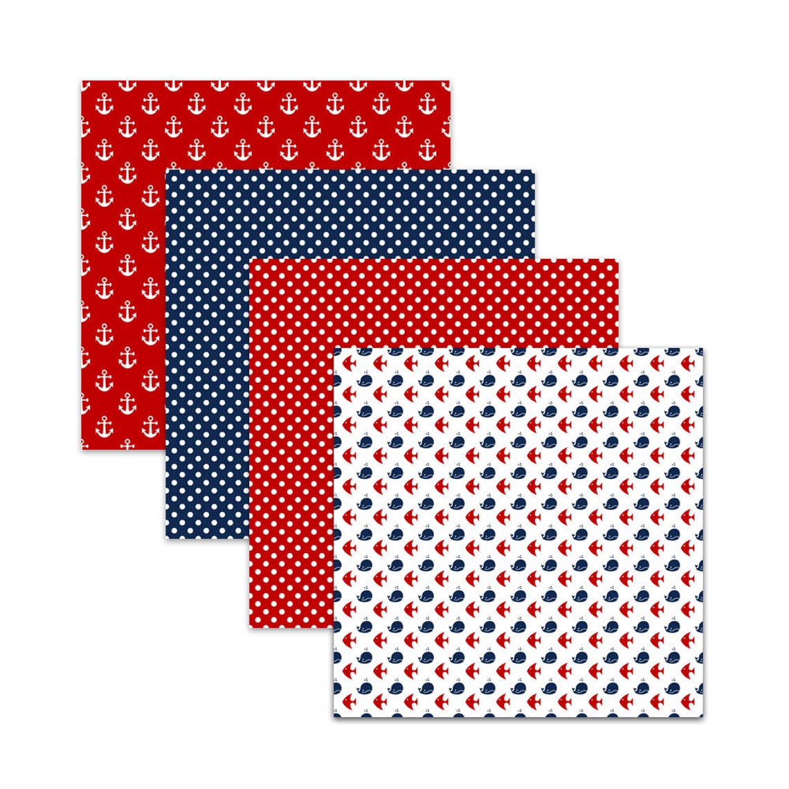 Nautical Digital Paper Pack, Navy Blue & Red, Sailor Theme (digital ...