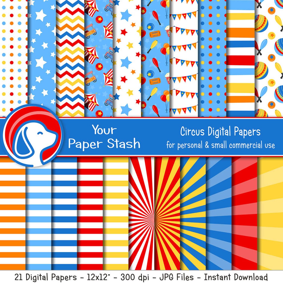 Circus & Carnival Digital Papers for Circus Themed Birthday Parties and ...