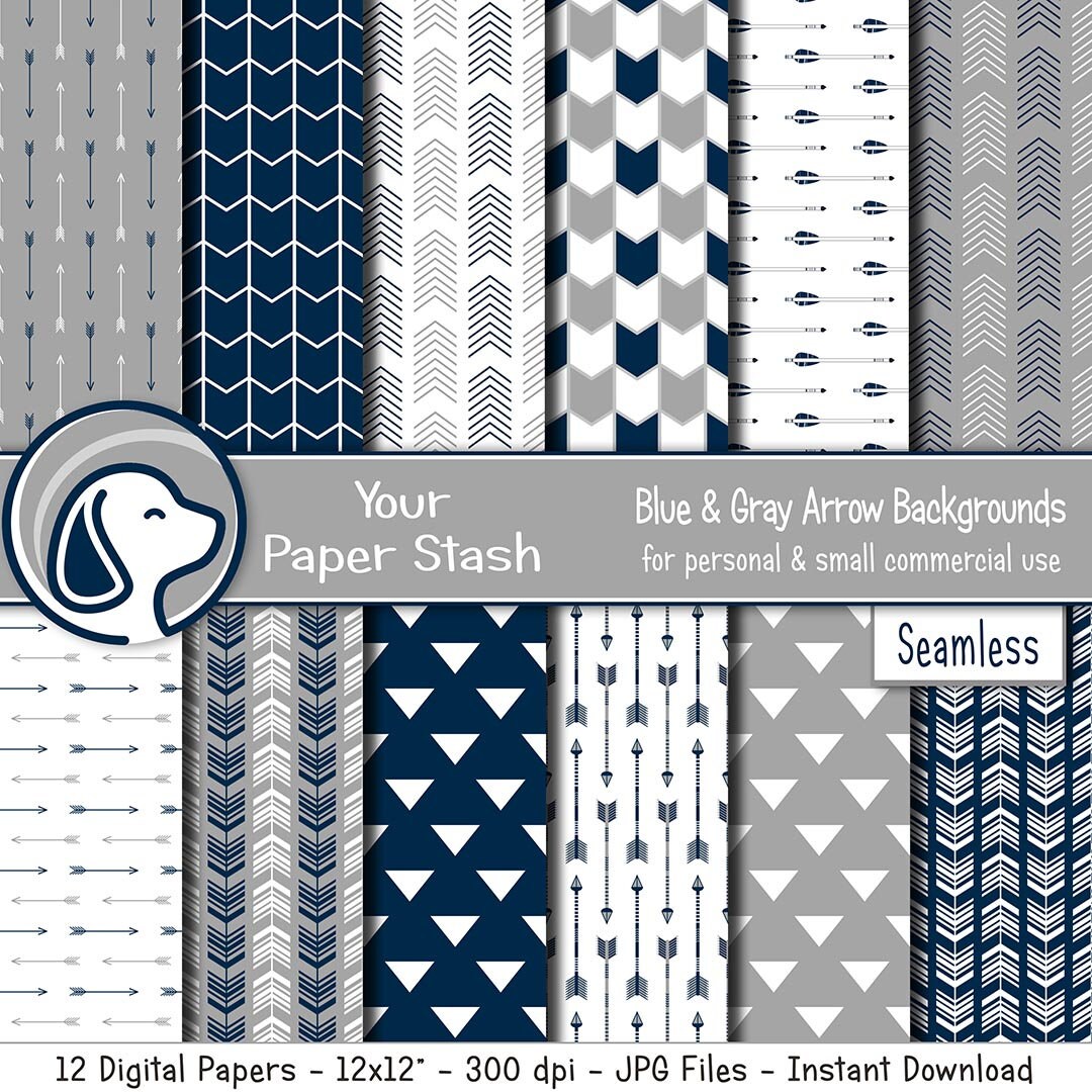 Navy Blue & Gray Arrow Digital Paper Pack, Tribal Aztec Birthday ...