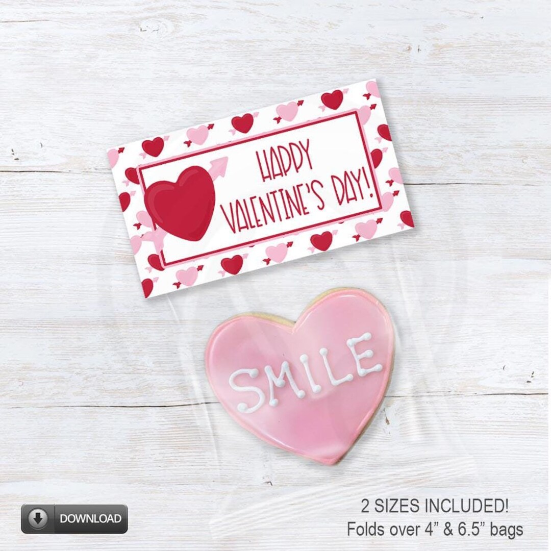 Valentine Printable Treat and Cookie Bag Toppers, Happy Valentine's Day ...
