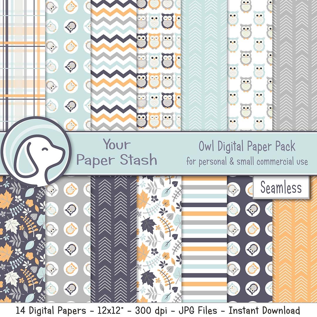 Owl Digital Scrapbook Paper Pack, Nursery Digital Backgrounds, Baby ...