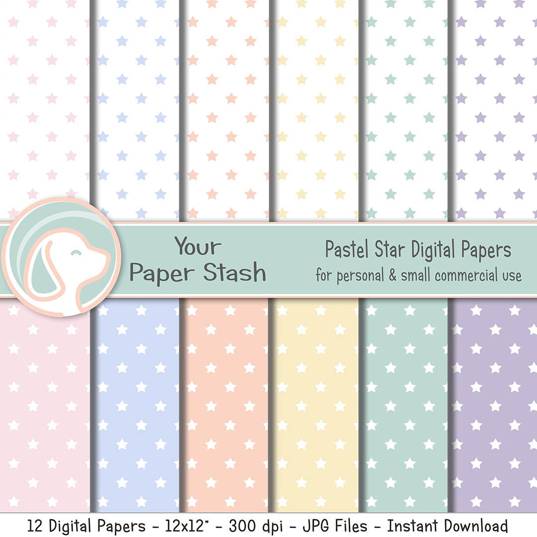 Pastel Star Digital Paper Pack for Baby Scrapbook Pages, Sring and ...