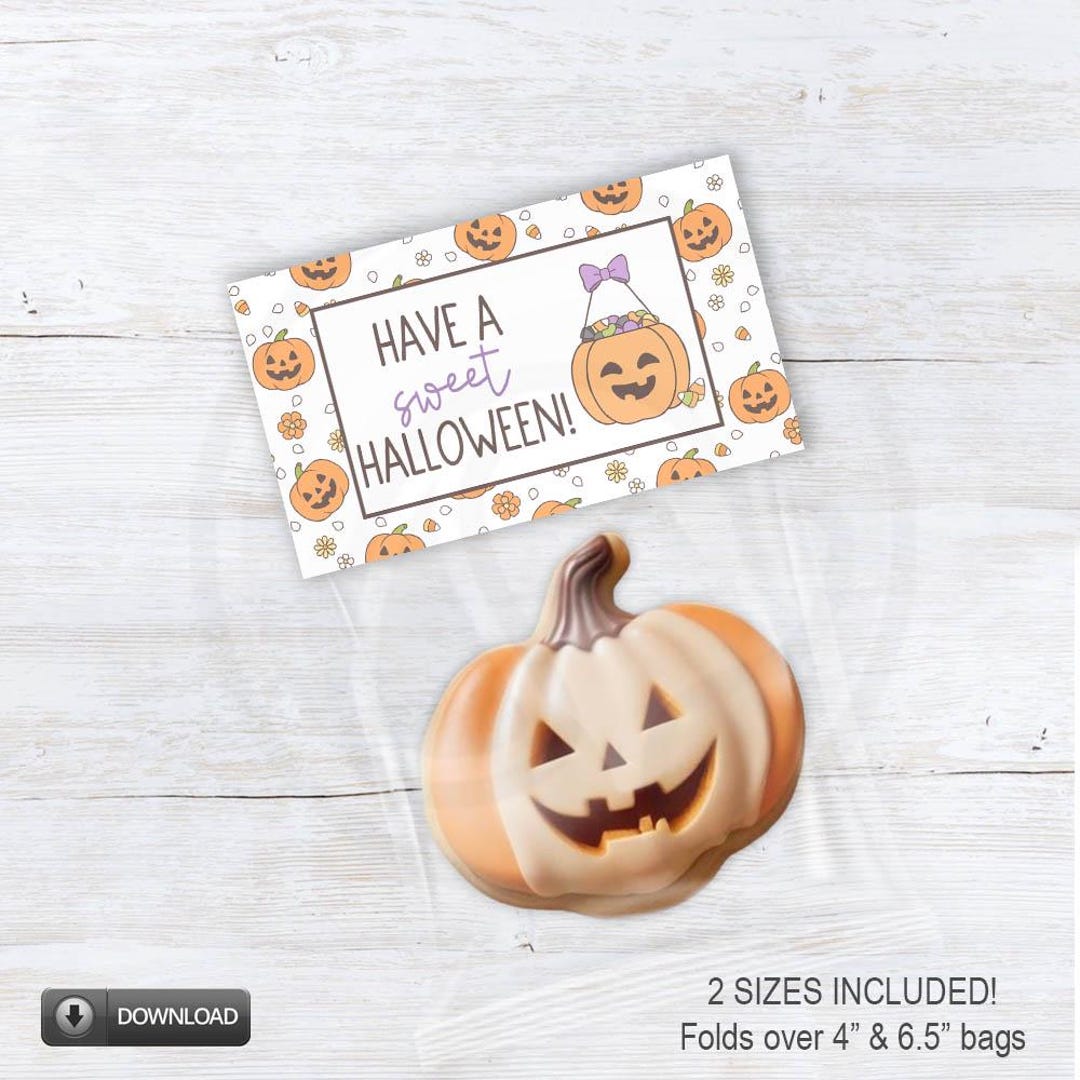 Printable Halloween Treat Bag Topper – Cute Pumpkin Candy Bag Topper ...