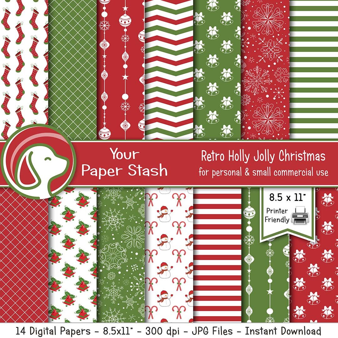 Traditional Christmas Digital Scrapbook Papers W/ Stockings Bells ...