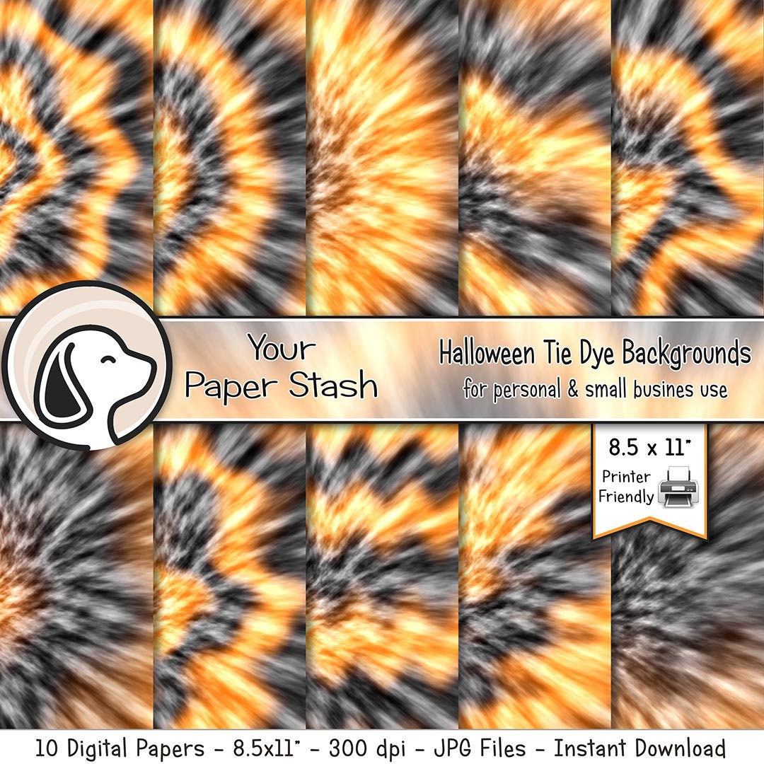Printable Halloween Tie-dye Digital Paper Backgrounds, Orange Black ...