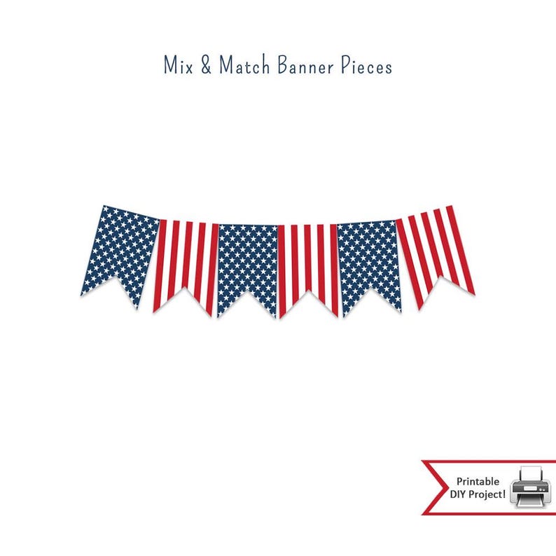 Patriotic Printable Banner, USA Flag 4th of July Party Decor, America ...