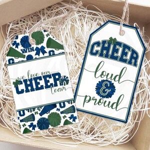 Cheerleading Printable Gift Tags in Navy Blue and Forest Green, Cheer ...