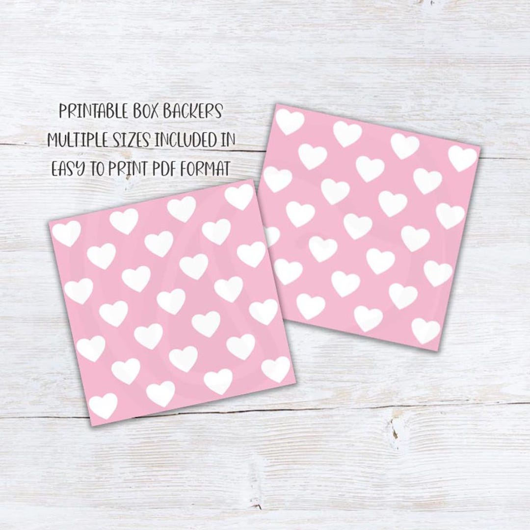 Pink Heart Cookie Box Backers, Printable Valentine Wedding Heart Cookie ...