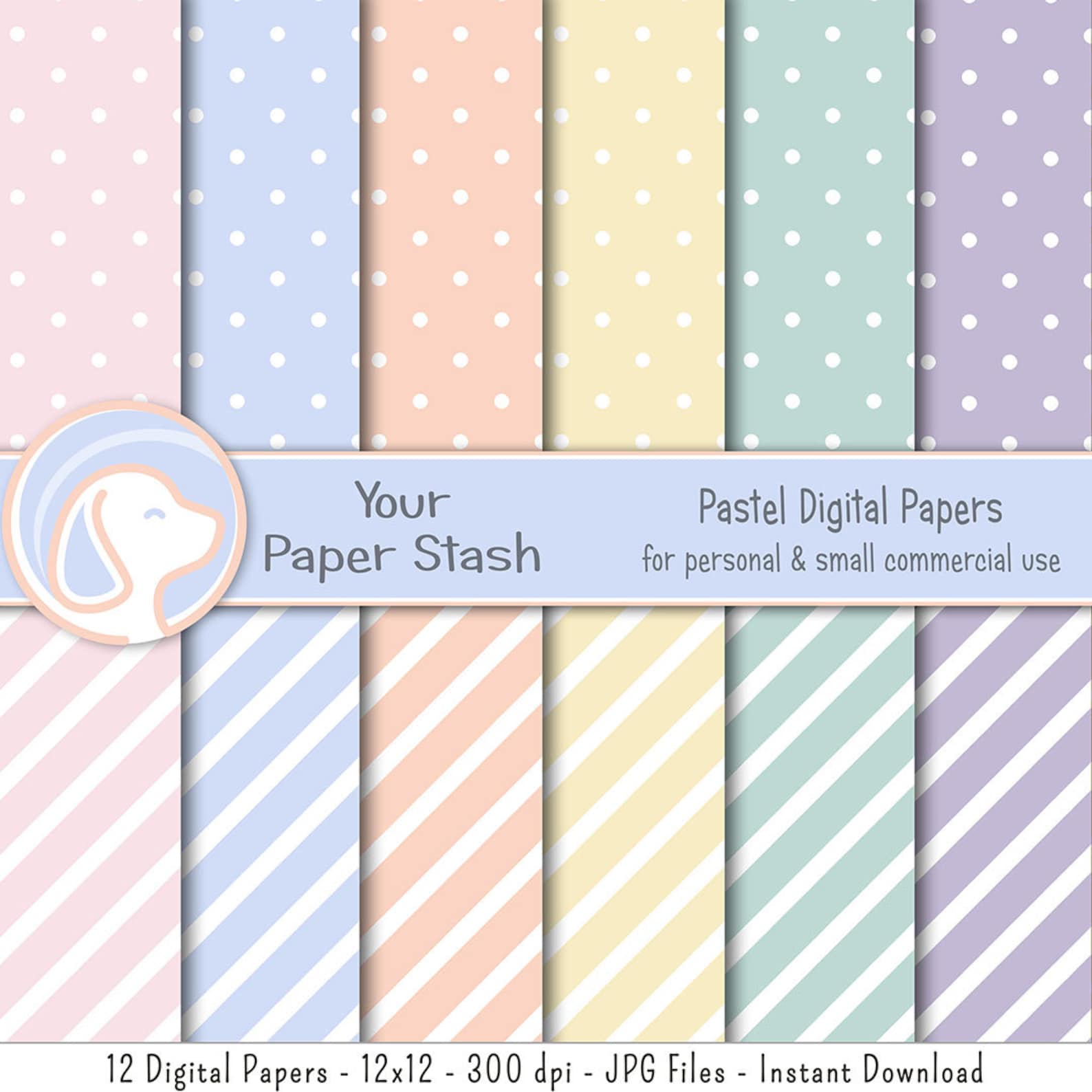 Pastel Polka Dot & Diagonal Lines Digital Paper Easter - Etsy