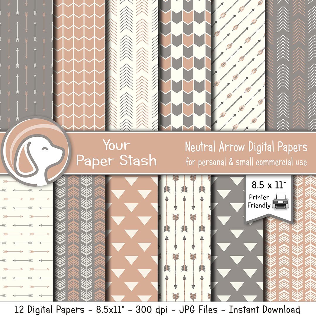 Printable Neutral Arrow Digital Paper Pack, Father's Day Hunting ...