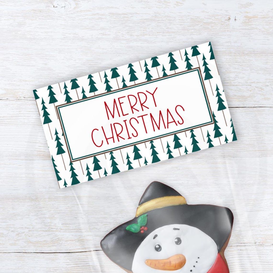 Merry Christmas Cookie and Treat Bag Toppers, Minimalist Christmas Tree ...