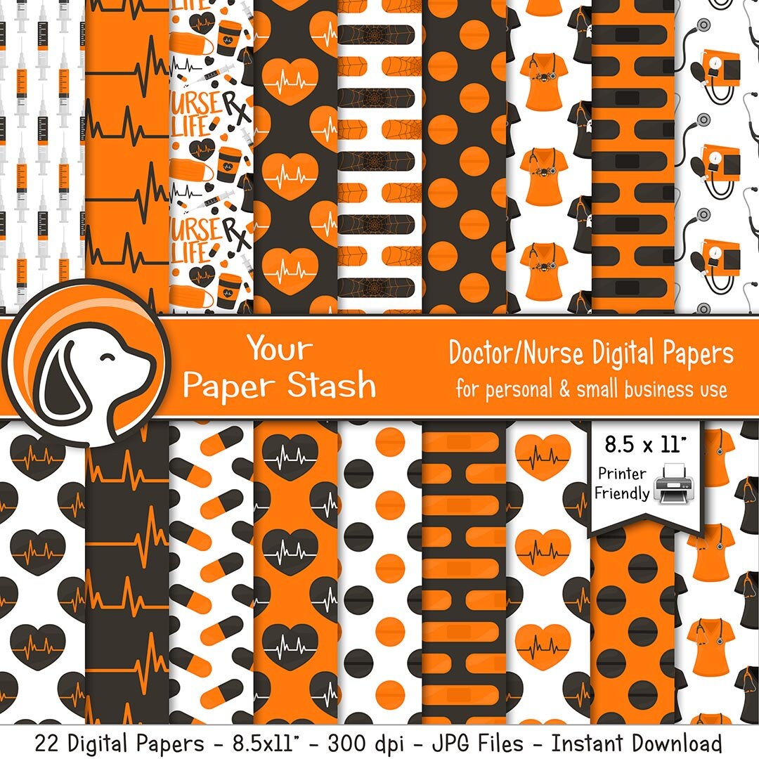Printable Halloween Doctor Nurse Digital Scrapbook Papers, Nurse Life ...